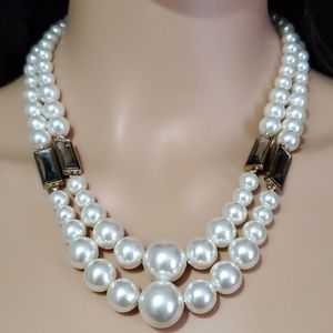 Rmn | Jewelry | Rmn Double Strand Pearl Gray Rhinestone Necklace | Poshmark